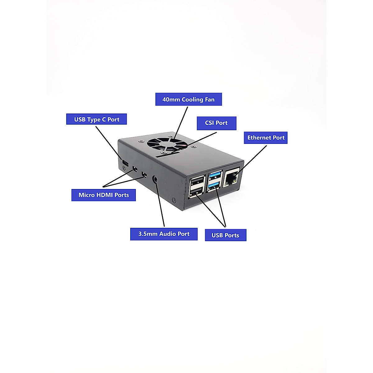 MICRO CONNECTORS, Inc. Aluminum Raspberry Pi 4 Model B Case with Fan, Black (RAS-PCS14-BK)