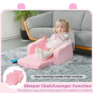 ENITYA Toddler-Couch, Toddler-Chair Fold Out, Pink Kids Sofa, 3-in-1 Convertible Sofa to Bed Comfy for Watching TV/Reading/Gaming/Resting