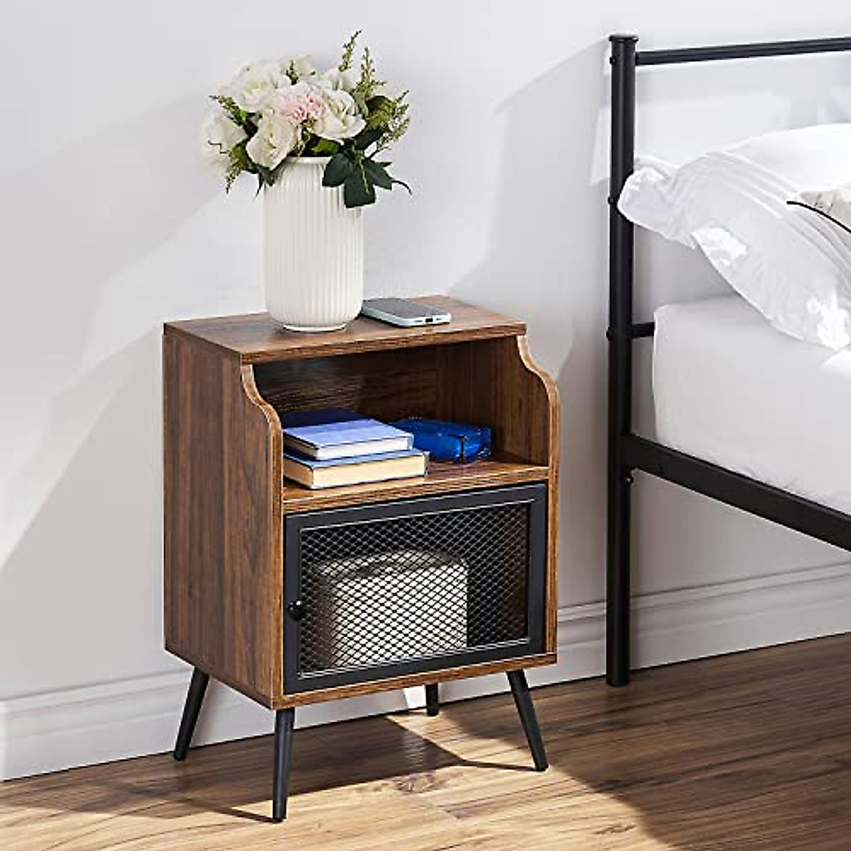 VECELO Nightstand with Storage Cabinet, End Side Table with Drawer,Night Stand for Home, Bedroom, Living Room, Easy Assembly,Set of 2,Brown