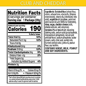 Keebler Sandwich Crackers, Single Serve Snack Crackers, Lunch Snacks, Club and Cheddar, 11oz Tray (8 Packs)