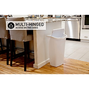 United Solutions 10 Gal/40 Qt Space-Efficient Kitchen Trash Can with Dual Swing Lid, (Pack of 2), Waste Basket Fits in Narrow Spaces and Perfect for Commercial Offices, Home Office, Dorm, White