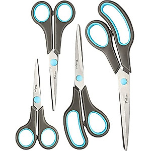 Teskyer Scissors Set of 4 Pack, 4 Sizes All-Purpose Stainless Steel Scissors with Comfort Soft Grip for Craft, School, Office and Family Daily Use, 9.6"/8.4"/6.3"/5.5", Blue & Grey