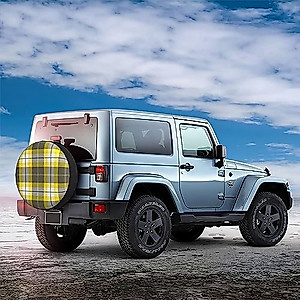 Yellow Gray Black Plaid Print Spare Tire Cover Funny Wheel Covers Waterproof Dust-Proof Wheel Protectors Fit for Trailer SUV Truck Camper 16 Inch