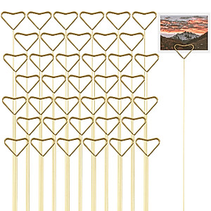 DSYIL 60 Pack Floral Picks Bulk, Heart Shap Floral Place Card Holder, Metal Photo Picks for Gift Card, Centerpieces and Party Favor, 13.4 Inches