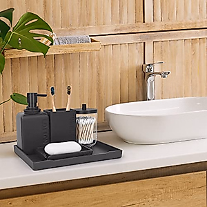 JDHEXY Black Bathroom Accessories Set,Bathroom Decor with Soap Dispenser,Toothbrush Holder,Glass Qtip Holder,Vanity Tray,Soap Dish for Kitchen,accesorios para baño,Bathroom Organizer Countertop