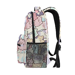 Colorful Cats Bookbag Cute Animal Pattern Schoolbag Business Laptop Roomy Backpack Bookbag for Hiking Traveling Camping