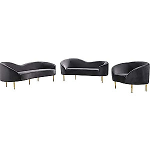 Meridian Furniture Ritz Collection Modern | Contemporary Velvet Upholstered Loveseat with Sturdy Metal Legs in Rich Gold Finish, Grey, 67" W x 31.75" D x 30.5" H