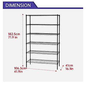 Dopinmin Shelf, 6-Tier Wire Shelving, Metal Shelf, Heavy Duty Metal Storage Shelves, Adjustable Wire Shelving Storage, Commercial Grade Layer Shelf Rack 1250 LBS Capacity (Black)