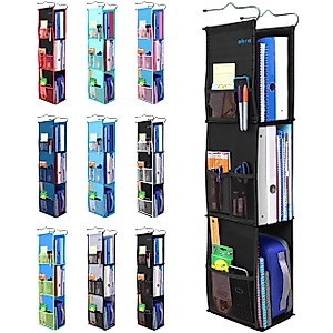 ABRA® 3 Shelf Hanging Locker Organizer for School, Work, Gym, Closet | Deep Shelves 6.5”x 9”| Eco-Friendly Fabric Healthy for Children | Adjustable School Locker Shelf from 3 to 2 Shelves (Pure Black)