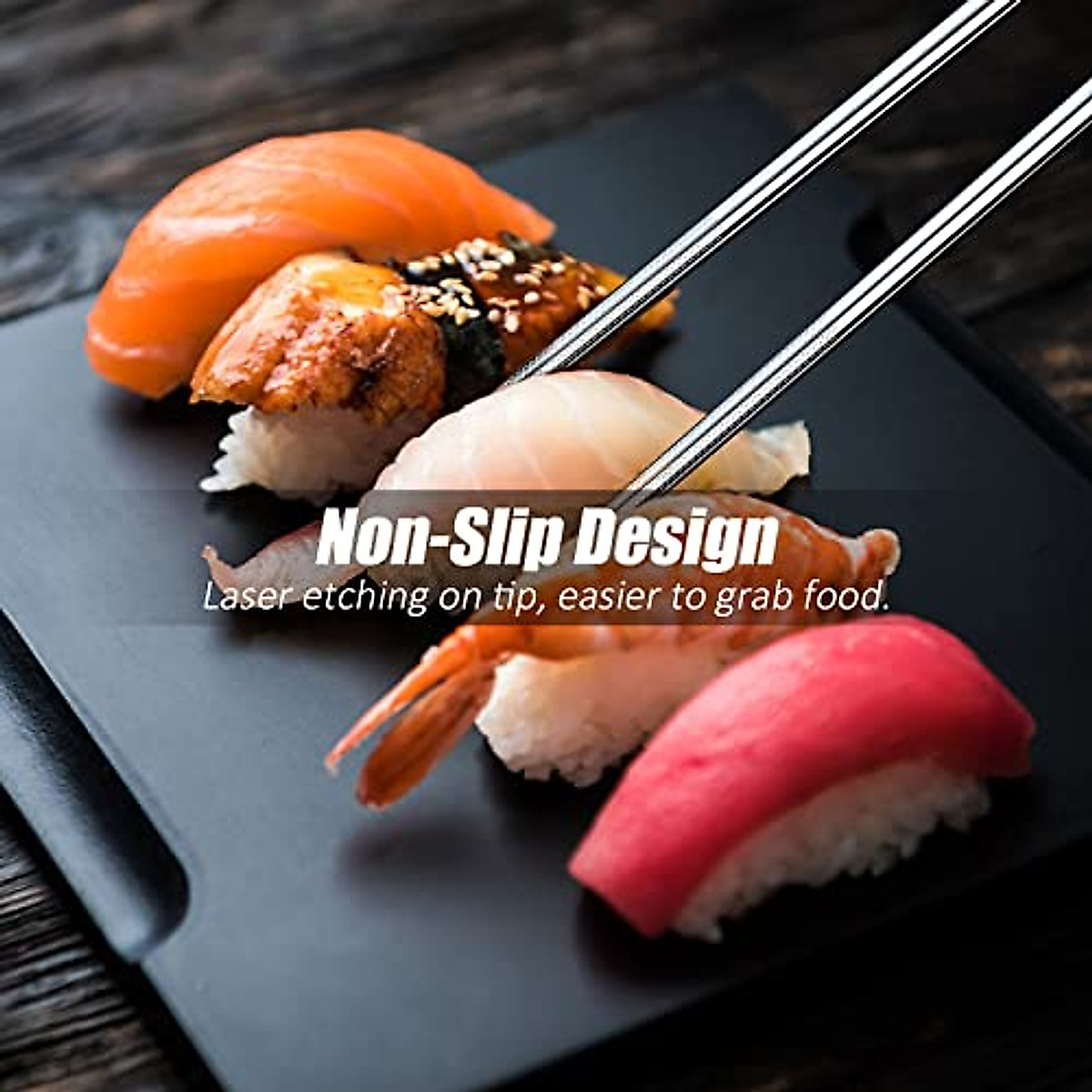 ZDPMK 5 Pairs Metal Chopsticks - Reusable Stainless Steel Chopsticks Laser Engraved Japanese Chinese Korean Chop Sticks with Non-Slip Square Design,Dishwasher Safe