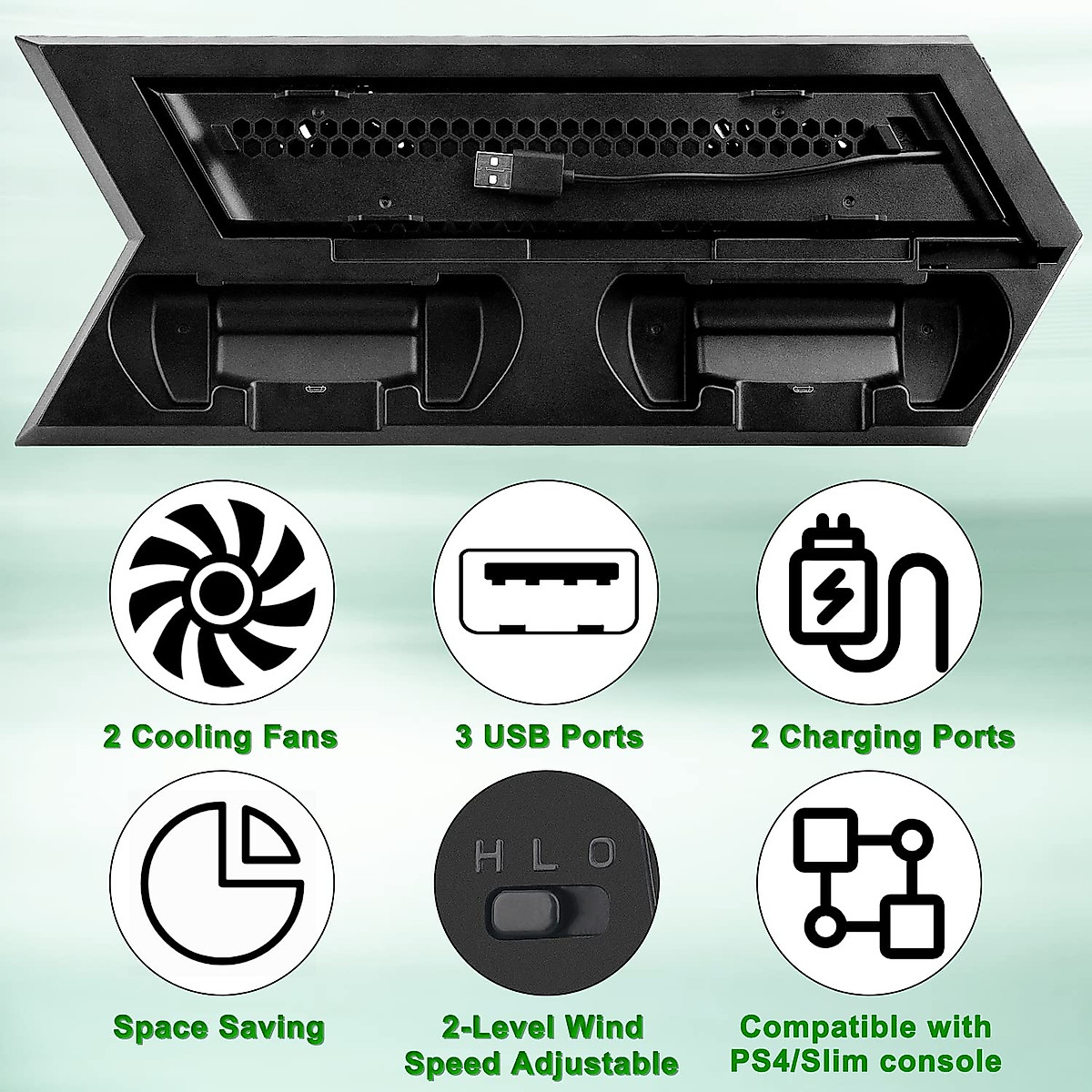 OSTENT Dual Motors Cooling Fan Radiator Charger Station USB Hub Vertical Stand for Sony PS4 / Slim Console