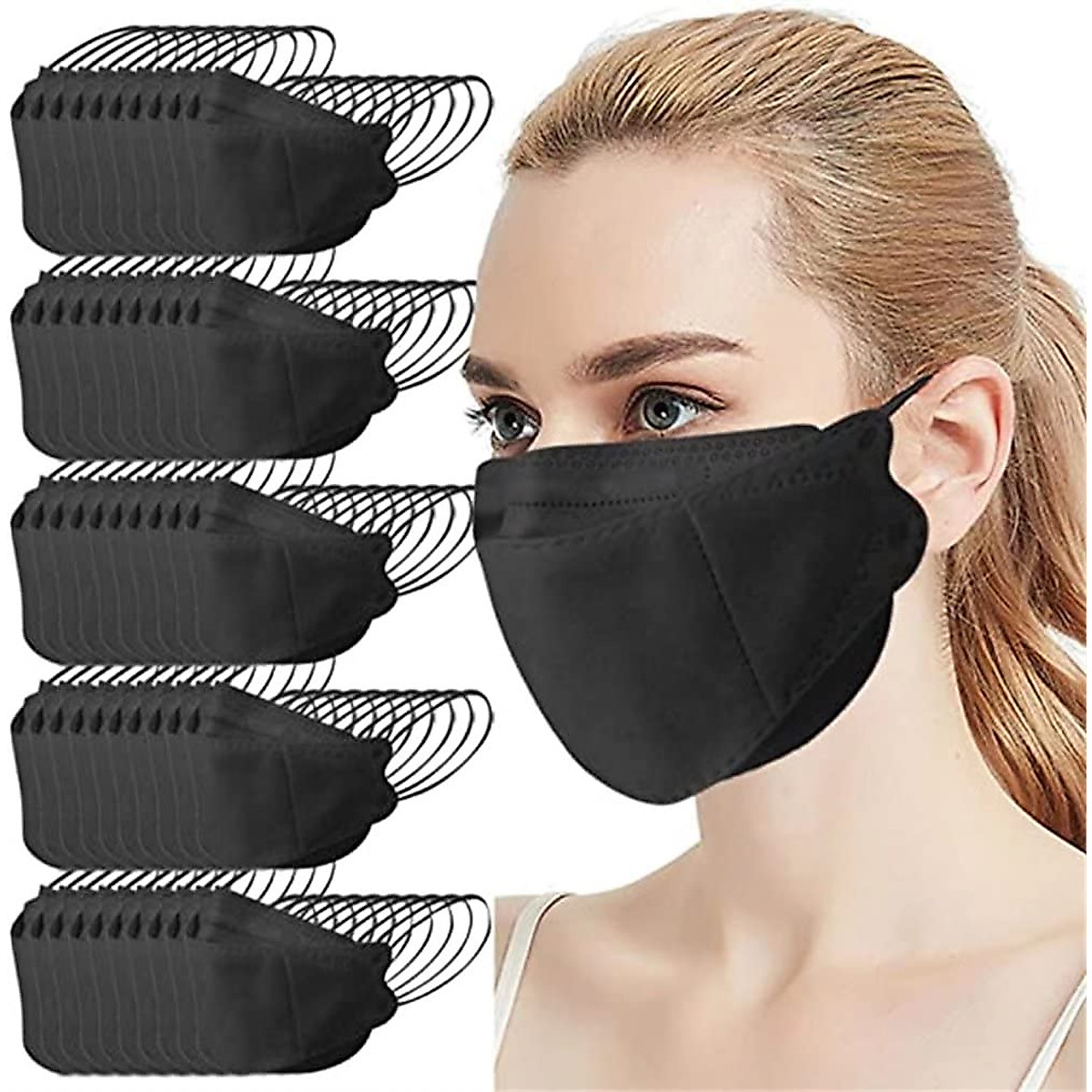 KF94 Mask - 50 PCS - 4 Ply Breathable Comfortable Safety Mask - 3D Structure Black Masks for Adults