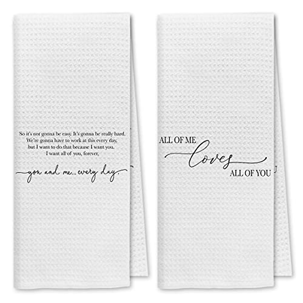 DIBOR Love Quote All of Me Loves All of You Bath Towels,Love Decorative Absorbent Drying Cloth Hand Towels Tea Towels Dishcloth for Bathroom Kitchen,Funny Couple Anniversary Valentine Gifts(Set of 2)