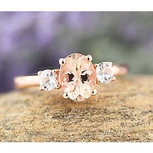 GNG 1 1/2 CTTW Natural Morganite and White Topaz 3 stone Ring In 10k Rose Gold (rose-gold, 7)