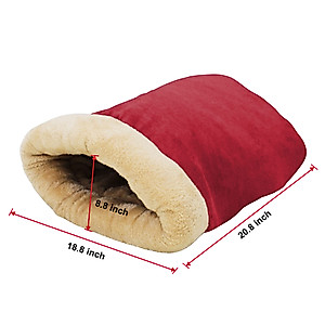 GOOPAWS 4 in 1 Self Warming Burrow Cat Bed, Pet Hideway Sleeping Cuddle Cave (Burgundy)