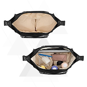 Teamoy Breast Pump Bag, Leather Straps Pump Bag Tote with Laptop Sleeve for Working Moms- Fits Most Brands Breast Pumps and Cooler Bag, Black (PU Handle)