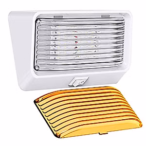 Leisure LED RV Exterior Porch Utility Light with Switch - 12v 280 Lumen Lighting Fixture. Replacement Lighting for RVs, Trailers, Campers, 5th Wheels. White Base, Clear and Amber Lens (White, 1-Pack)