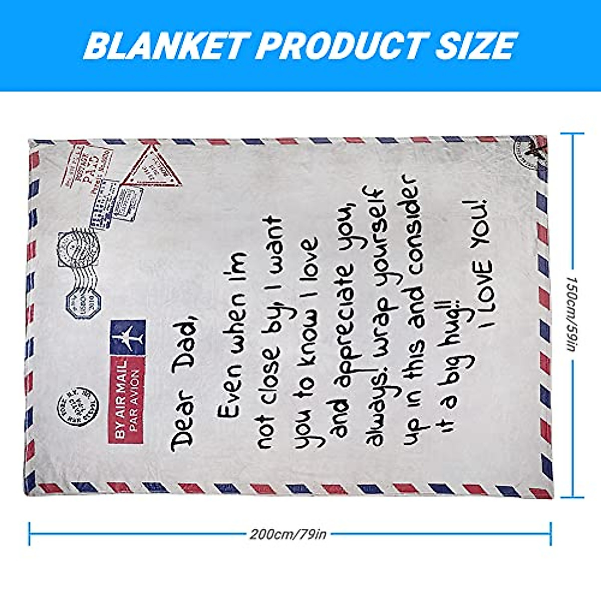 Welltop Personalized Flannel Blanket to My Dad Gift from Daughter Son, Ultra Soft Flannel Fleece Blankets Christmas Birthday Father's Day Cozy Lightweight Throw Blanket Fits Couch Sofa Bed (59x79in)