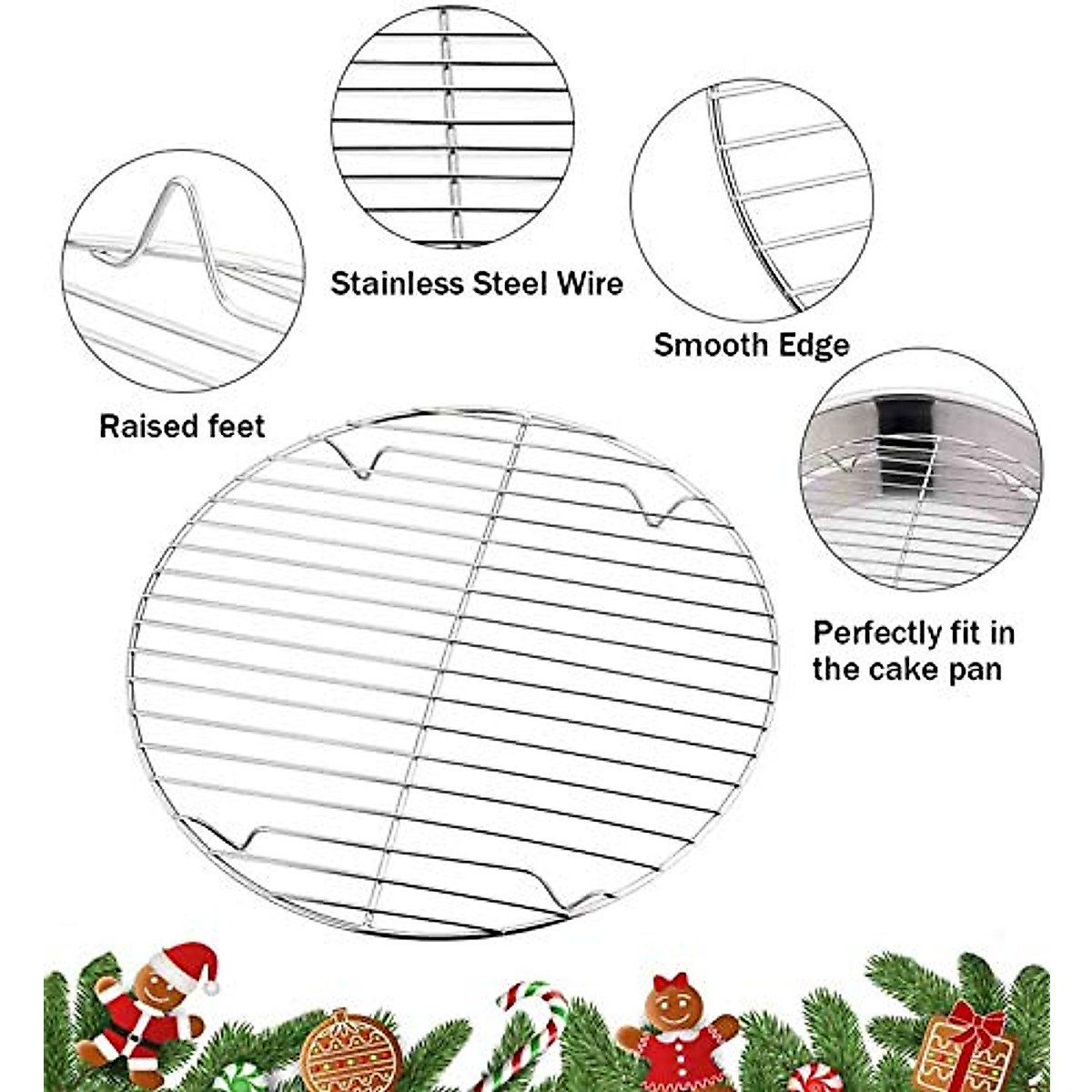 TeamFar Round Cooling Rack Set of 2, 9 Inch Round Rack Baking Steaming Roasting Rack Set Stainless Steel, Healthy & Dishwasher Safe, Mirror Finish & Rust Free