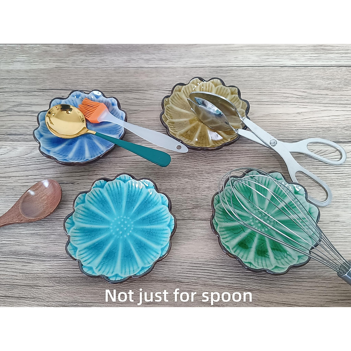 Ceramic Spoon Rest for Stove Top, Flower Cute Spoon Rest for Kitchen Counter, Cooking Spoon Holder for Kitchen Counter, Utensil Rest for Spoon Spatula Ladle or Tong, 1 PC (Ice Cracks Lake Blue)