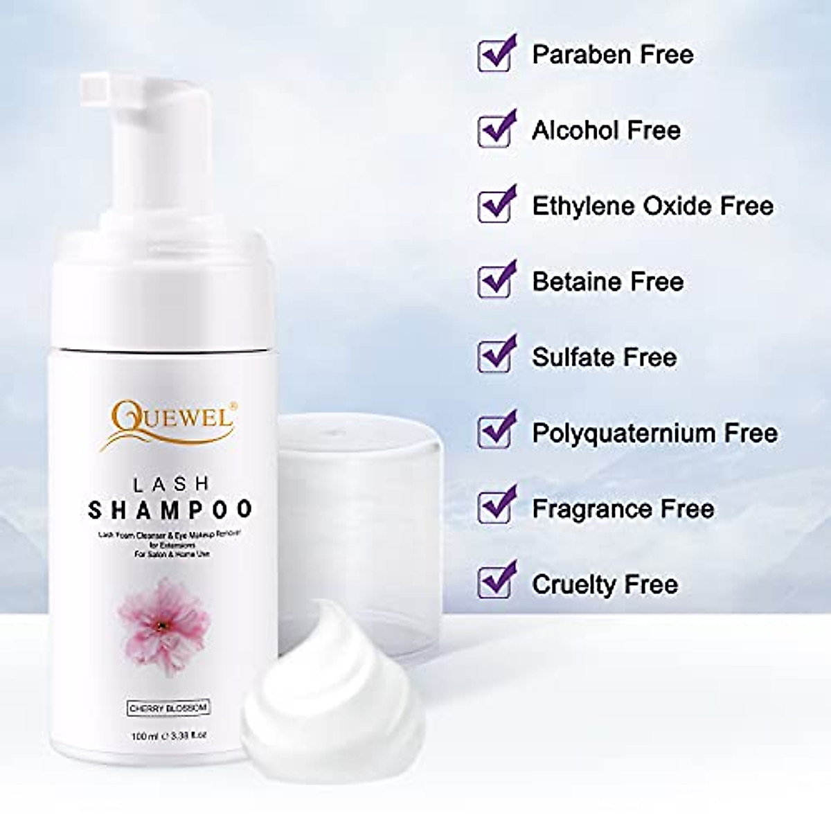 Lash Shampoo Cherry Blossoms 100ml Eyelash Shampoo For Lash Extensions Eyelid Foaming Cleanser With Lash Shampoo Brush And Bottle Paraben & Sulfate Free For Salon And Self Use(cherry blossoms,100ml)