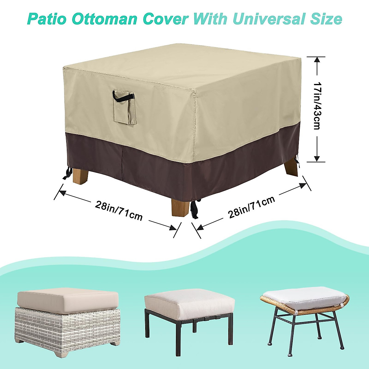 ABCCANOPY Ottoman Cover Upholstered Chair Cover Universal Furniture Cover Chair Cover Common Indoor and Outdoor Waterproof and Dustproof 28x28x17 Beige Brown