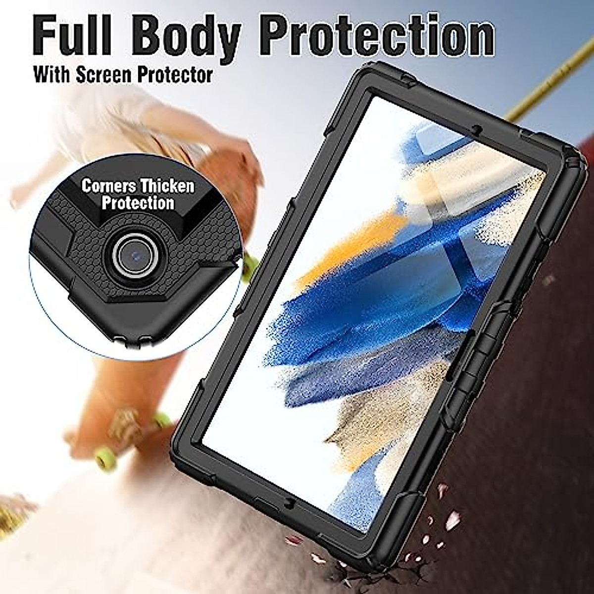 HXCASEAC Case for Samsung Galaxy Tab A8 Case 10.5 inch, Protective with Screen Protector/Hand Strap/Pen Holder, Sturdy Shockproof A8 Tablet Case 2022 SM-X200/X205/X20 - Black