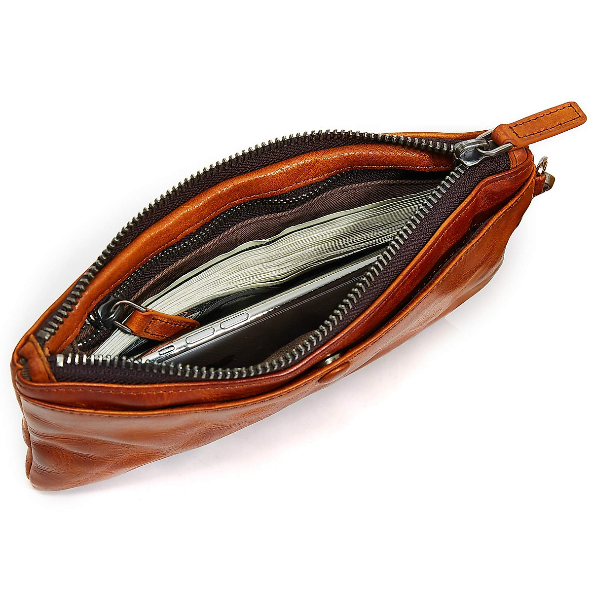 Ancicraft Womens Wallet Wristlet Leather Zippered Clutch Bag Phone Pouch with Snap Credit Card Holder Black Gift