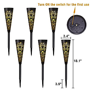 Go2garden Solar Lights Decorative, 6Pcs Tall Solar Stakes Lights Outdoor Waterproof for Patio, Yard, Pathway, Outdoor, Lawn Decor Landscape Lighting (Black)
