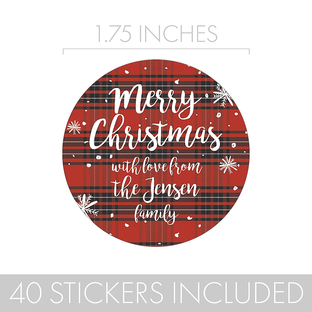 Personalized Plaid Merry Christmas Round Labels - 40 Stickers - Red and Black Peel and Stick Custom Gift Wrap Tags – Sellf Adhesive Christmas Plaid Stickers