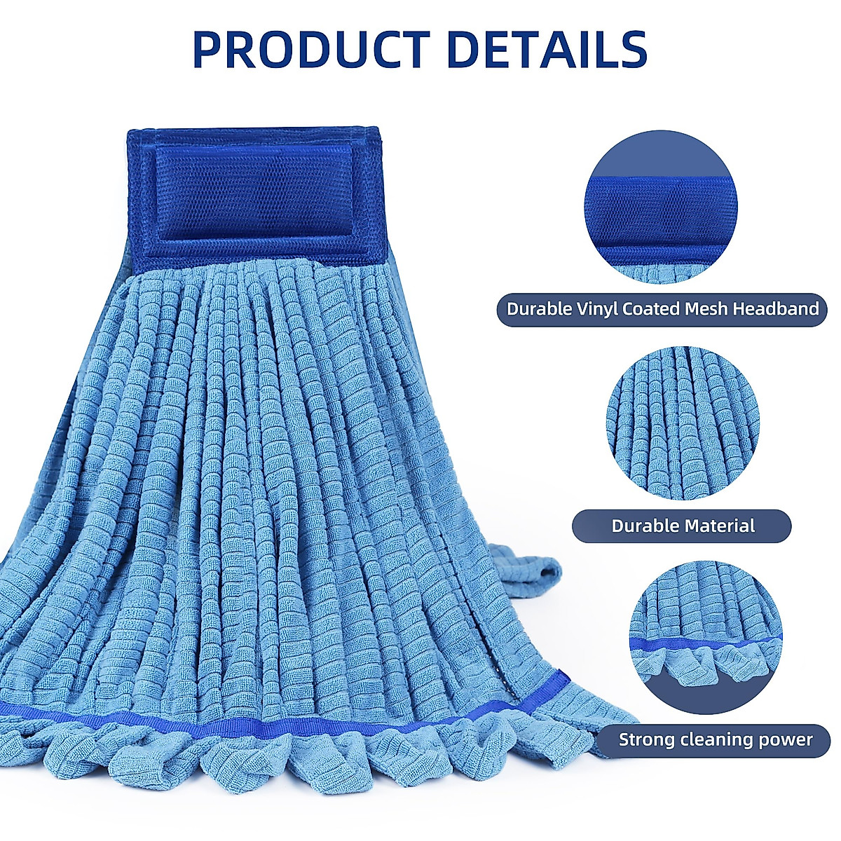 DRKLEAN 2 Pack Large Microfiber Tube Mop Heads,6 inch,Heavy Duty Mop Head,Highly Absorbent,Commercial Mop Head Replacement,Wet Mop Heads Replacement,for Hardwood, Tile, Laminate Floors,Blue (Blue)