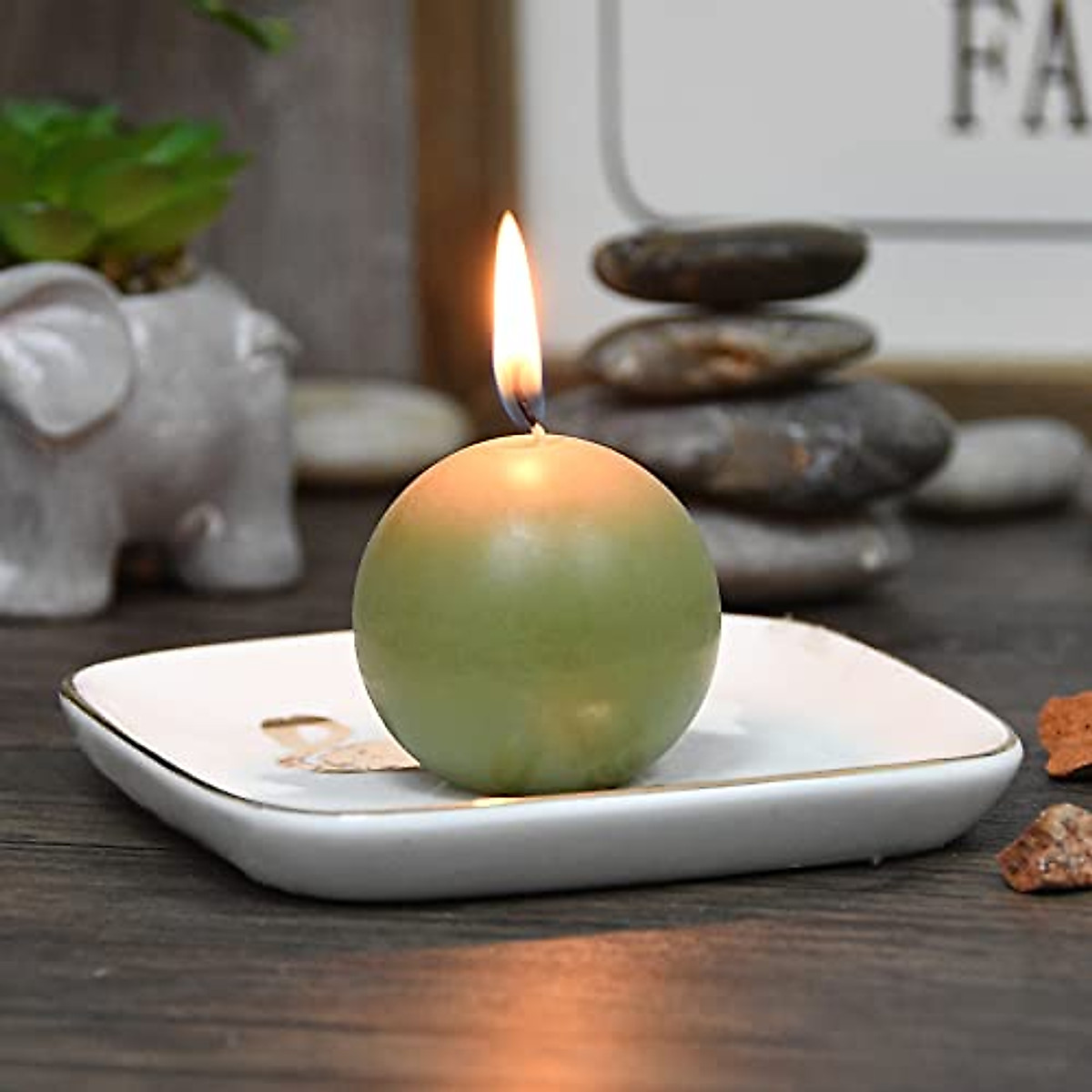 Zest Candle 12-Piece Ball Candles, 2-Inch, Sage Green