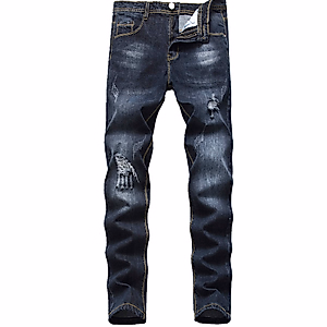 Men's Fashion Skinny Fit Ripped Distressed Stretch Comfy Washed Denim Jeans,553,36