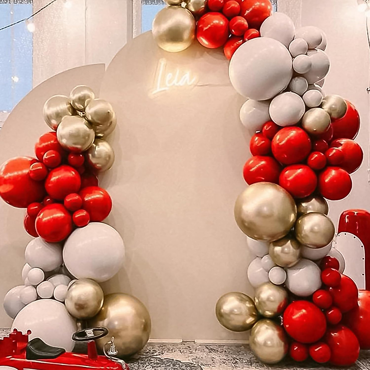 RUBFAC Ruby Red Balloons Different Sizes 105pcs 5/10/12/18 Inch Dark Red Christmas Balloon Garland Kit for Wedding Valentine's Day Birthday Party Supplies Bridal Shower Decorations