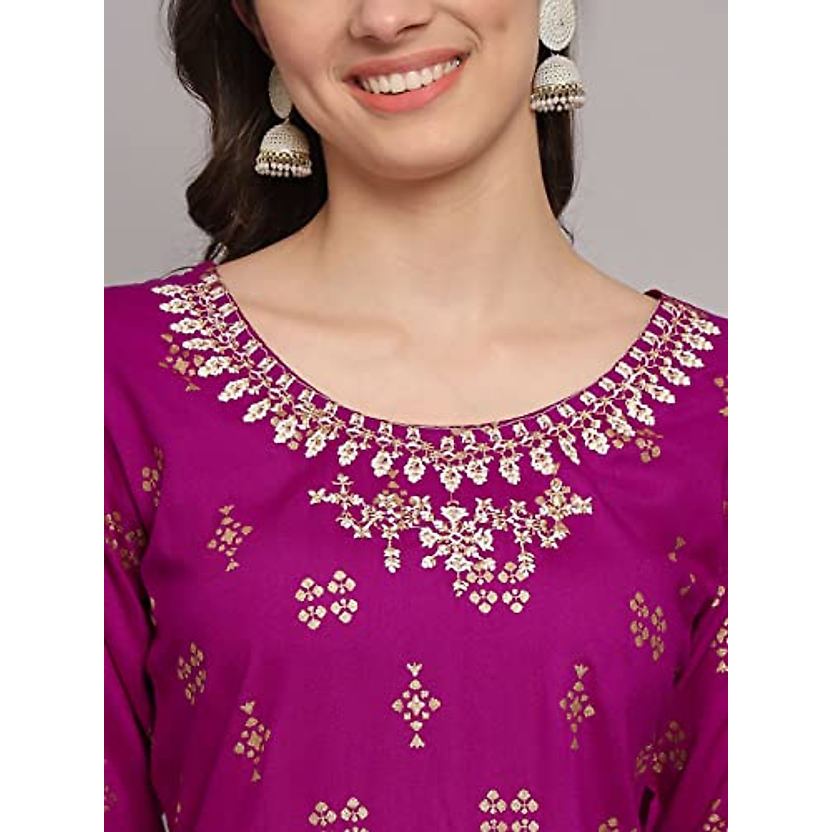 Chandrakala Women's Rayon kurti 3/4th Sleeve Straight Kurti Pant Set,Small,Purple (K228PUR1)