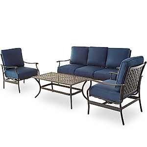 PatioFestival Patio Conversation Set 4Pcs Cushioned Outdoor Furniture Sets with All Weather Galvanized Steel Frame (Blue)