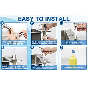 Soap Dispenser for Kitchen Sink, Built in Sink Soap Dispenser (Brushed Nickel), Countertop Soap Dispenser Pump with 47" Extension Tube kit, No Need to Fill Little Bottle Again (Longer Thread Shaft)