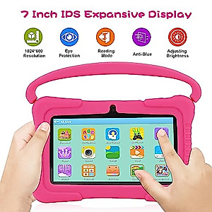Veidoo Kids Tablet, 7 inch Android Tablet for Kids 1GB Ram 16GB Storage, Toddler Tablet with IPS Screen, Parent Control, Bluetooth, WiFi, Kid-Proof case with Kickstand, Learning, Games (Pink)
