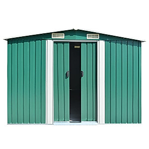 Outdoor Metal Storage Shed, Garden Shed with Door and Vents, Tool Room for Backyard, Patio, Lawn Garden Shed 101.2"x154.3"x71.3" Metal Green