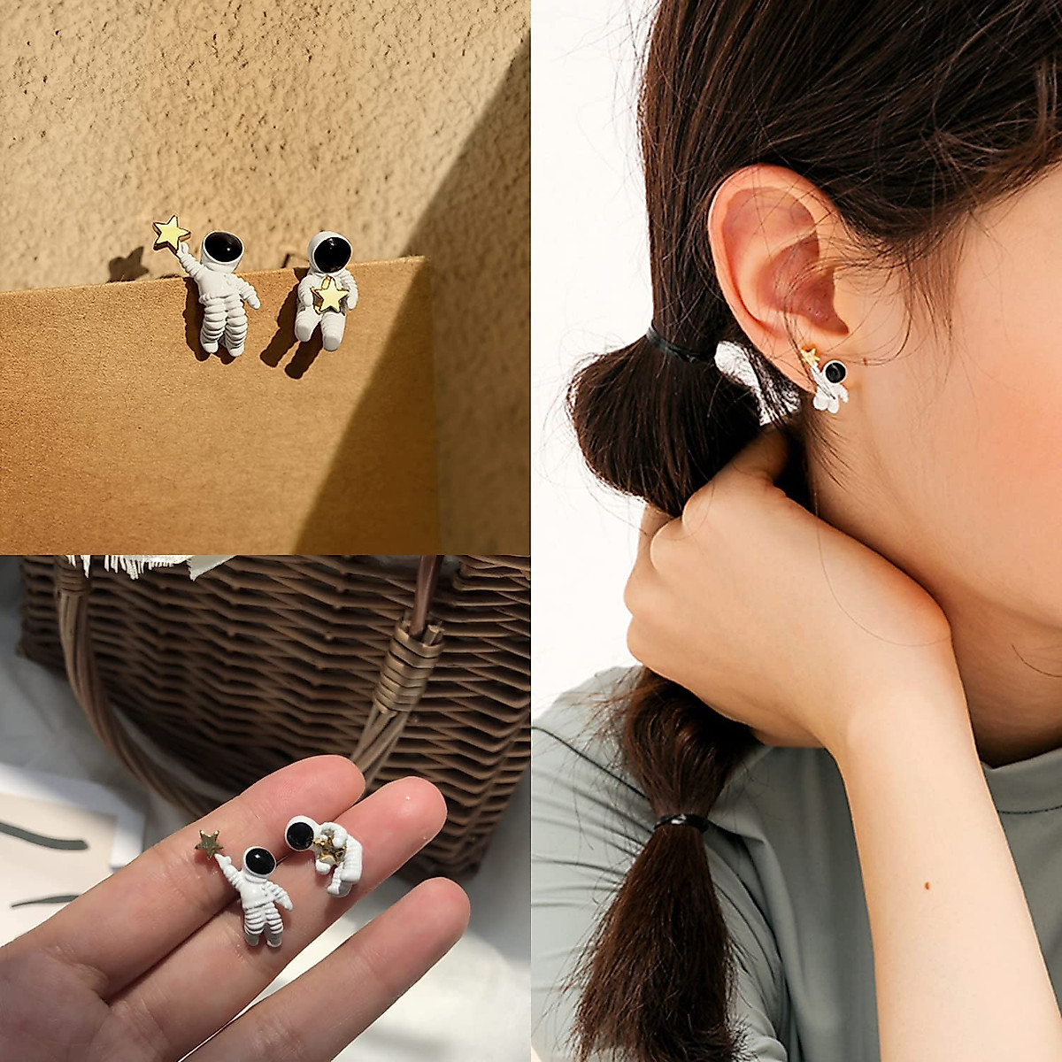 Moon Earrings Aesthetic Earrings Kawaii Earrings Funky Cute Quirky Earrings Planet Star Sun Space Astronaut Celestial Hippie Witchy Alt Weird Fun Anime Earrings for Women