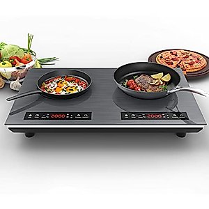VBGK Double Induction Cooktop, 4000W Portable Induction Cooktop with induction burner,with LCD Touch Screen 9 Levels Settings with Child Safety Lock & Timer 110V 2 burner induction cooktop