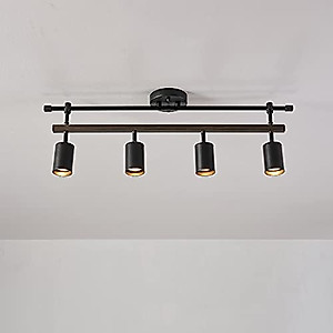 Globe Electric 60023 Nashville 4-Light Track Lighting, Matte Black, Faux Wood Accent Bar