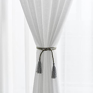 Melodieux White Semi Sheer Curtains 108 Inches Long for Living Room, Bedroom Extra Long Linen Look Rustic Grommet Voile Drapes, 52 by 108 Inch (2 Panels)