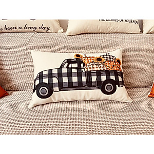 Pumpkin Patch Truck Fall Throw Pillow Cover Cushion Case Cotton Linen Home Office Decoration Rectangle 12 X 20 Inch
