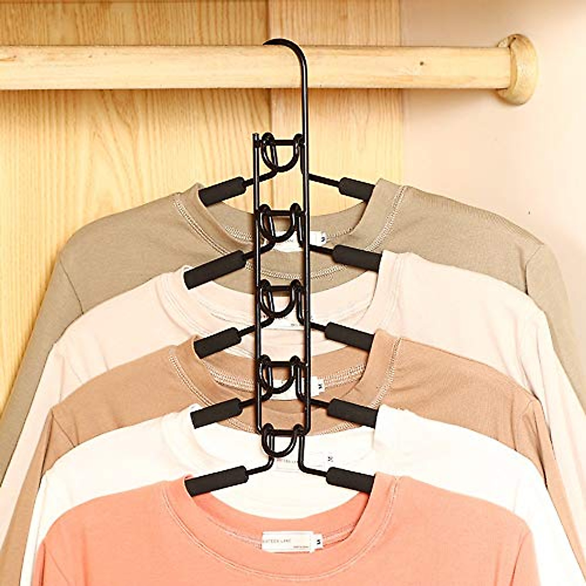 Clothes Hangers, 5 in 1 Multilayer Metal EVA Sponge Hangers Anti-Slip Clothes Rack Space Saving Detachable Hanger for Suit Coat Shirt Skirt Pants (Black)