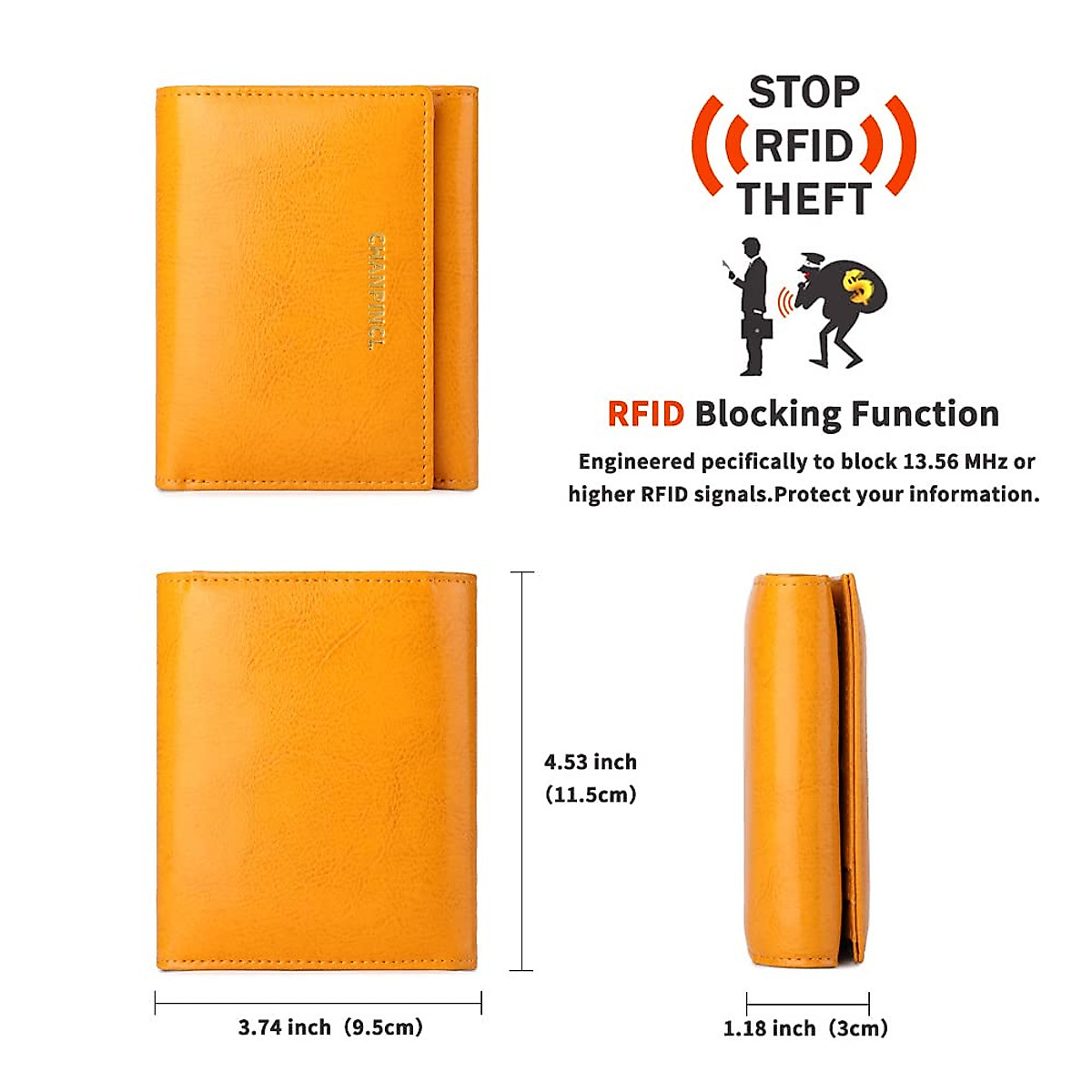 CHANPINCL RFID Vintage short women's wallet safe large-capacity coin purse double large banknotes multi-card wallet (Yellow)