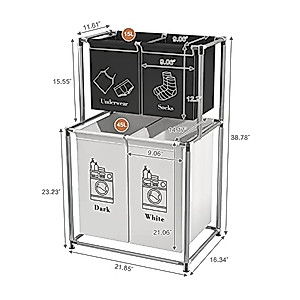 2-Tier Vertical Laundry Sorter with 4 Removable Bags, 4 Section Laundry Basket Organizer Hamper for Laundry Room, Small Space and Closet