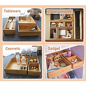 Sansnow Bamboo Organizer Storage Boxes for Tabletop Bathroom Dresser Organizer Small Boxes, Bamboo 4"*4"