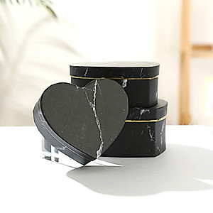 BBJ WRAPS Marble Heart Shaped Paper Flower Boxes with Lids Floral Cardboard Box Gift Packaging for Valentine's Day Florist Arrangements, Set of 3 (S/M/L) (Black)