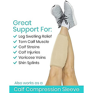 Vive Calf Brace - Adjustable Shin Splint Support - Lower Leg Compression Wrap Increases Circulation, Reduces Muscle Swelling - Calf Sleeve for Men and Women - Pain Relief (Beige)